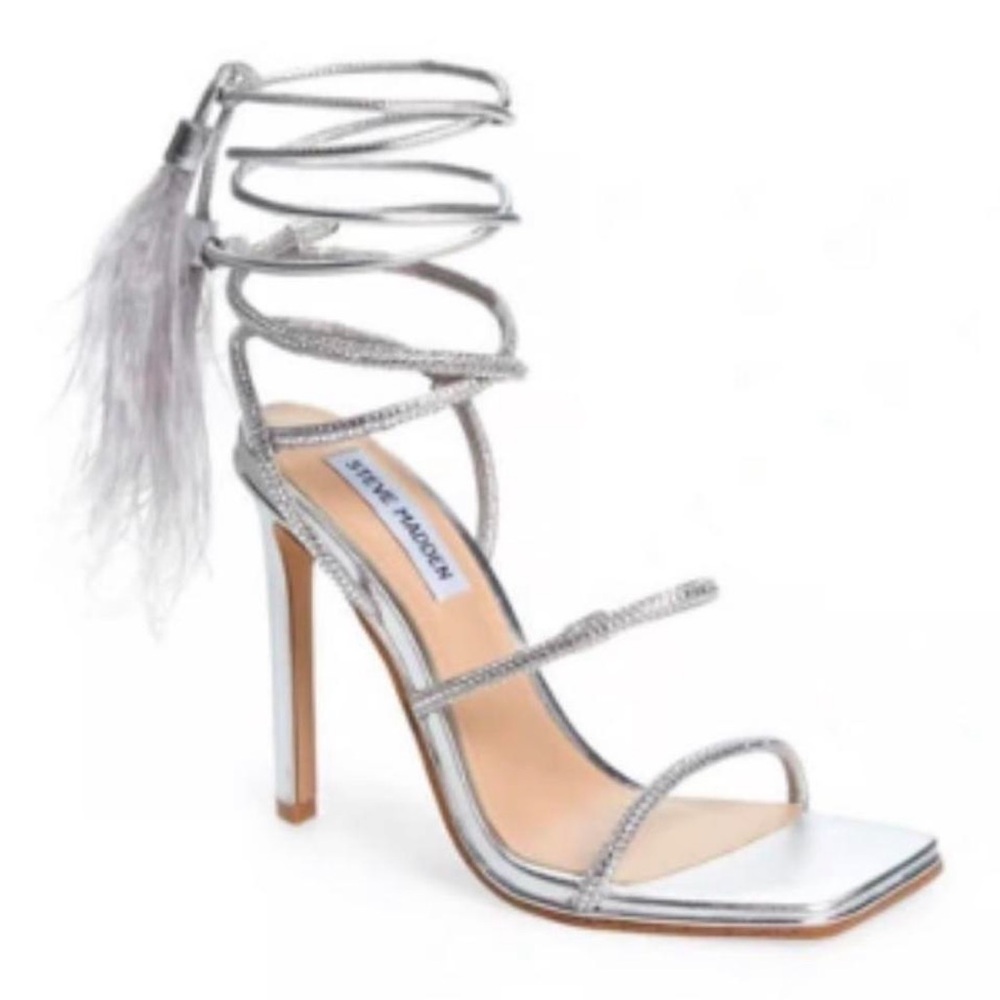 Steve Madden Silver Stiletto Heels With Strappy Design - Gem